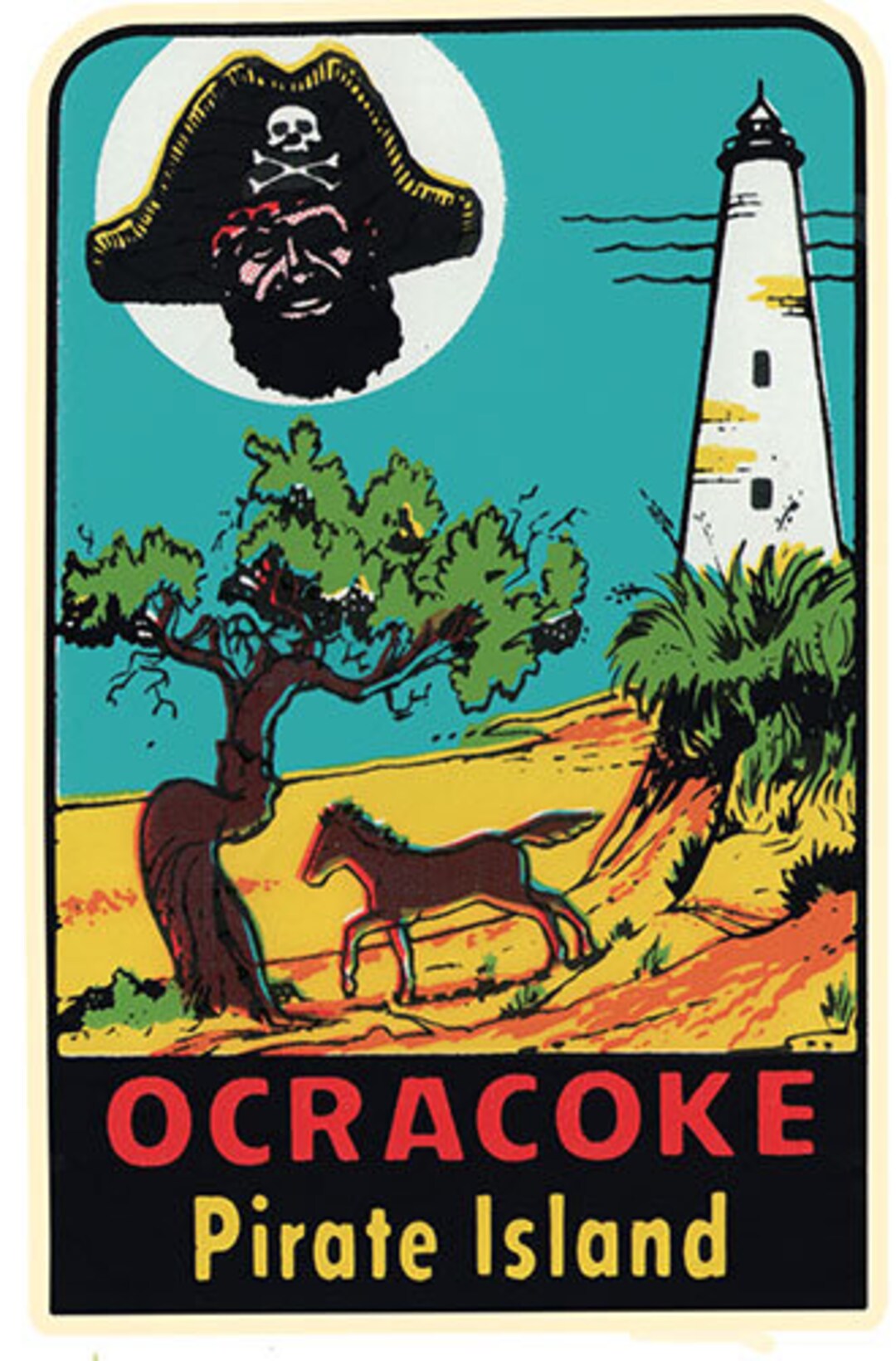 Vintage 1950's Style Okracoke Island NC North Carolina Outer Banks Lighthouse Retro Travel Decal ...