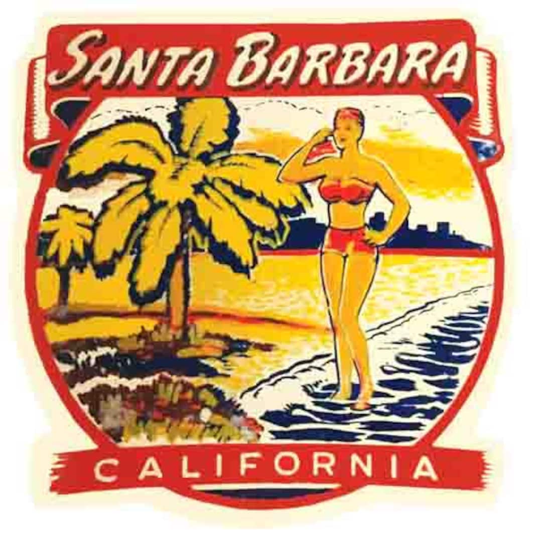 Vintage 1950's Style Santa Barbara California CA Retro Travel Decal ...