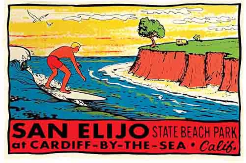 Vintage 1950's Style San Elijo State Park Surf Surfing Beach CA ...