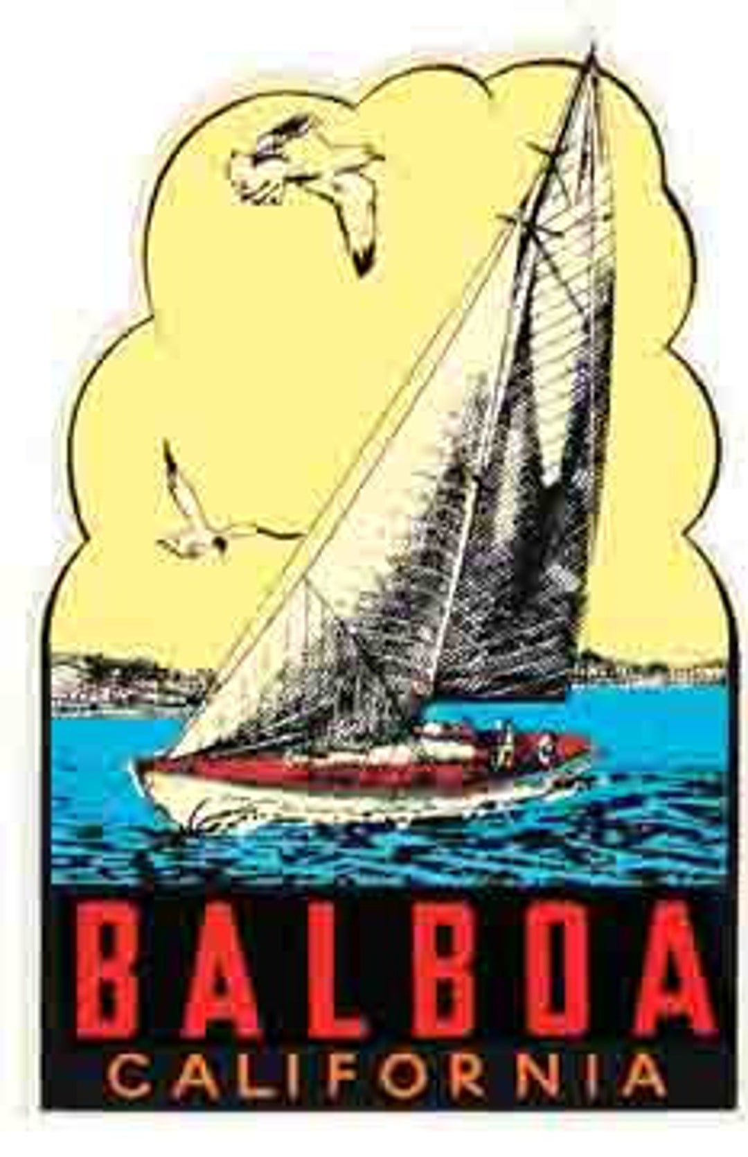 Vintage 1960's Style Balboa Island CA California Retro Travel Decal ...