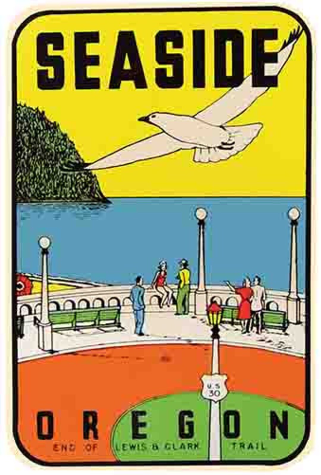 Vintage 1950's Style Seaside OR Oregon Retro Travel Decal Sticker State ...