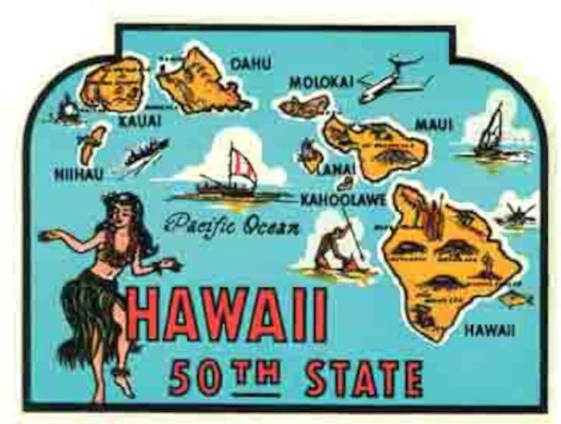 Vintage 1950's Style Hawaii the 50th State Islands Map - Etsy