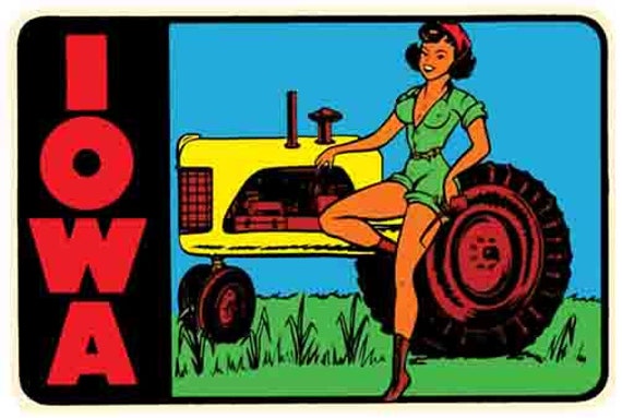 Vintage 1970's style IA Iowa farm tractor girl pin-up | Etsy