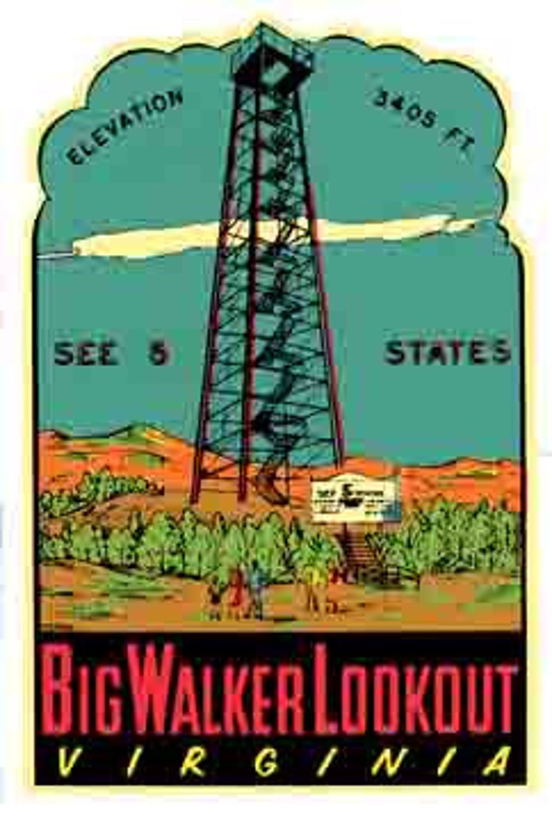 Vintage 1960's Style Big Walker Lookout VA Virginia Mountains Retro ...