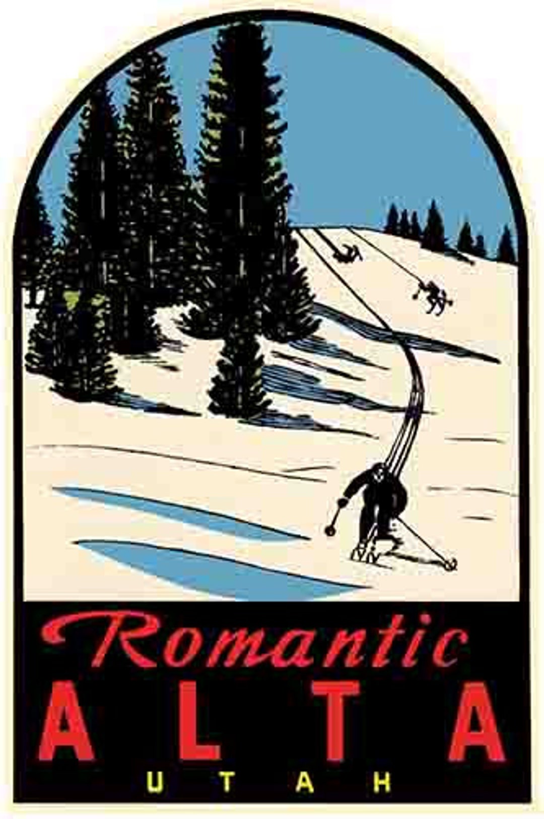 Vintage 1950's Style Alta UT Utah Snow Skiing Retro Travel Decal ...