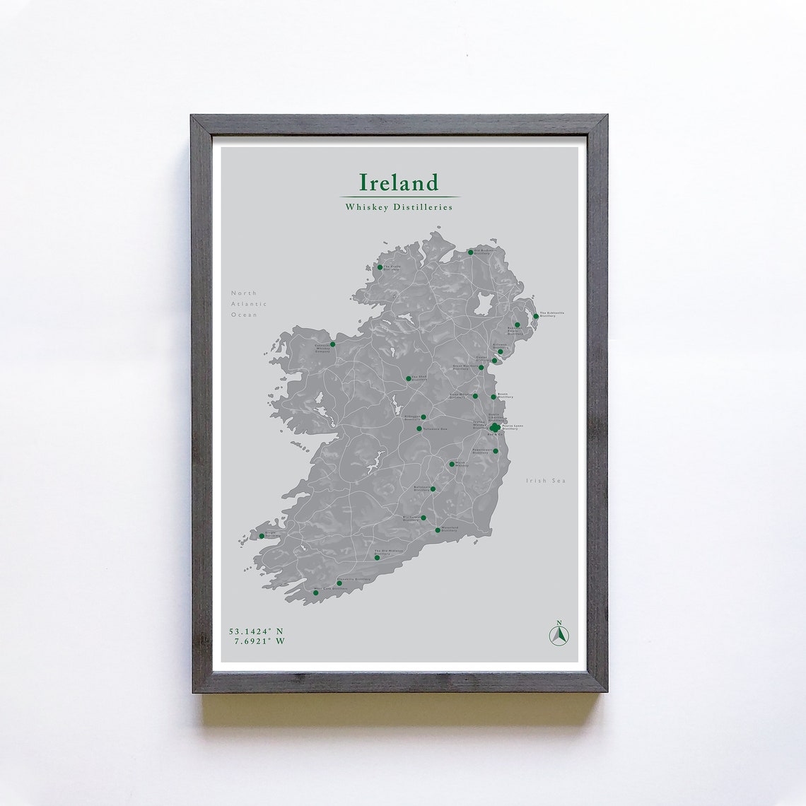 Irish Whiskey Distillery Map: Grey & Green - Etsy