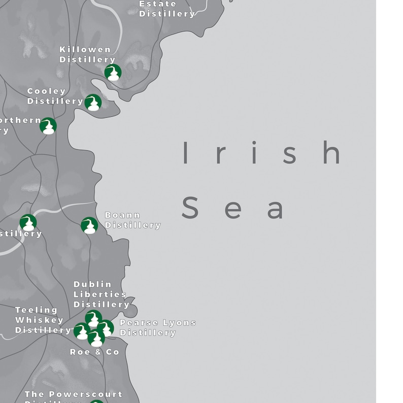 Irish Whiskey Distillery Map: Grey & Green - Etsy