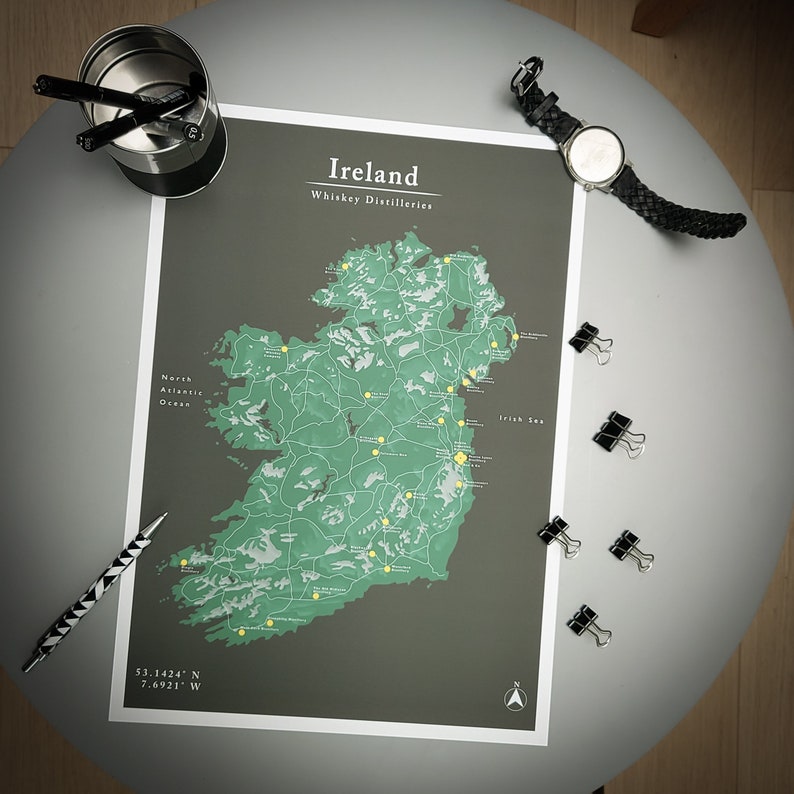 Whiskey Distillery Map of Ireland - Etsy UK