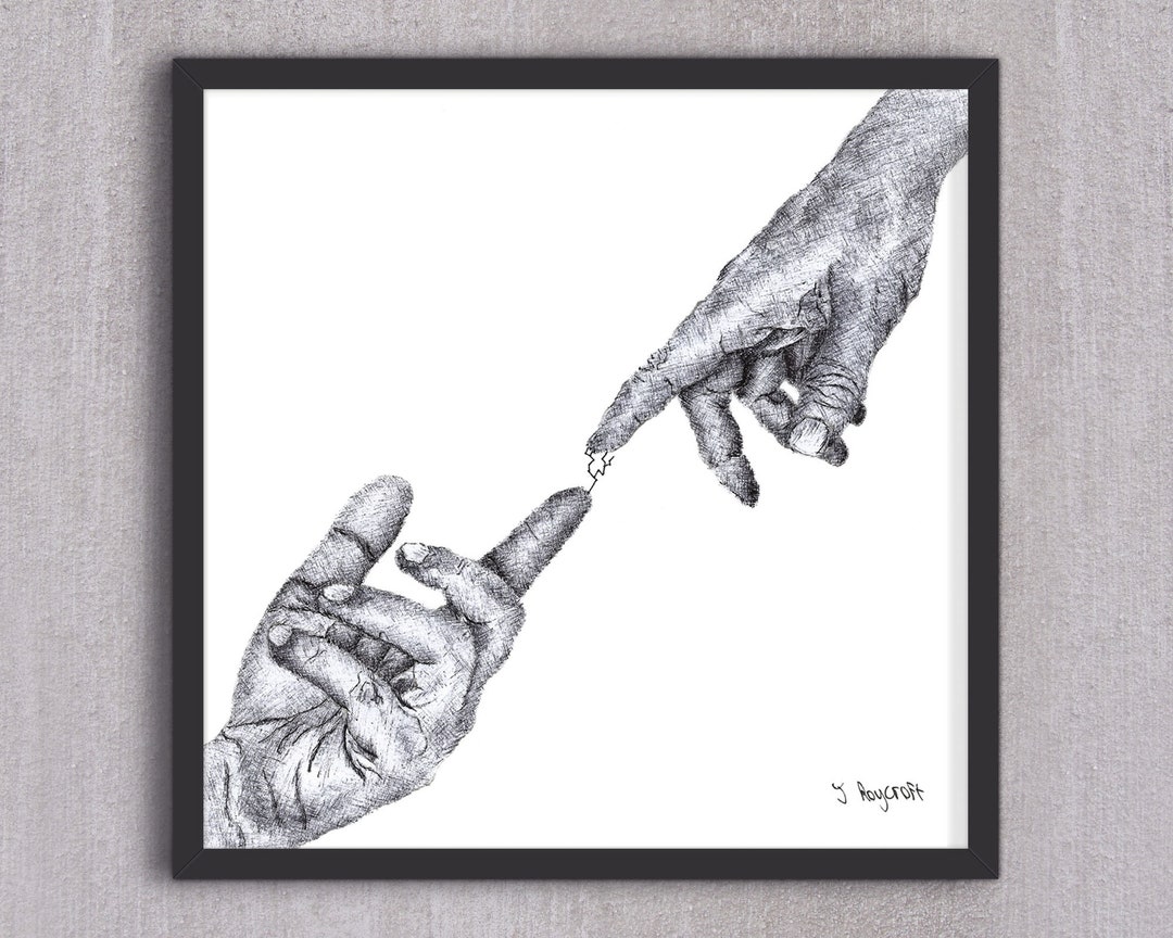 Touching Hands Art, Reaching Out Print, Hand Holding Sketch, Couple ...