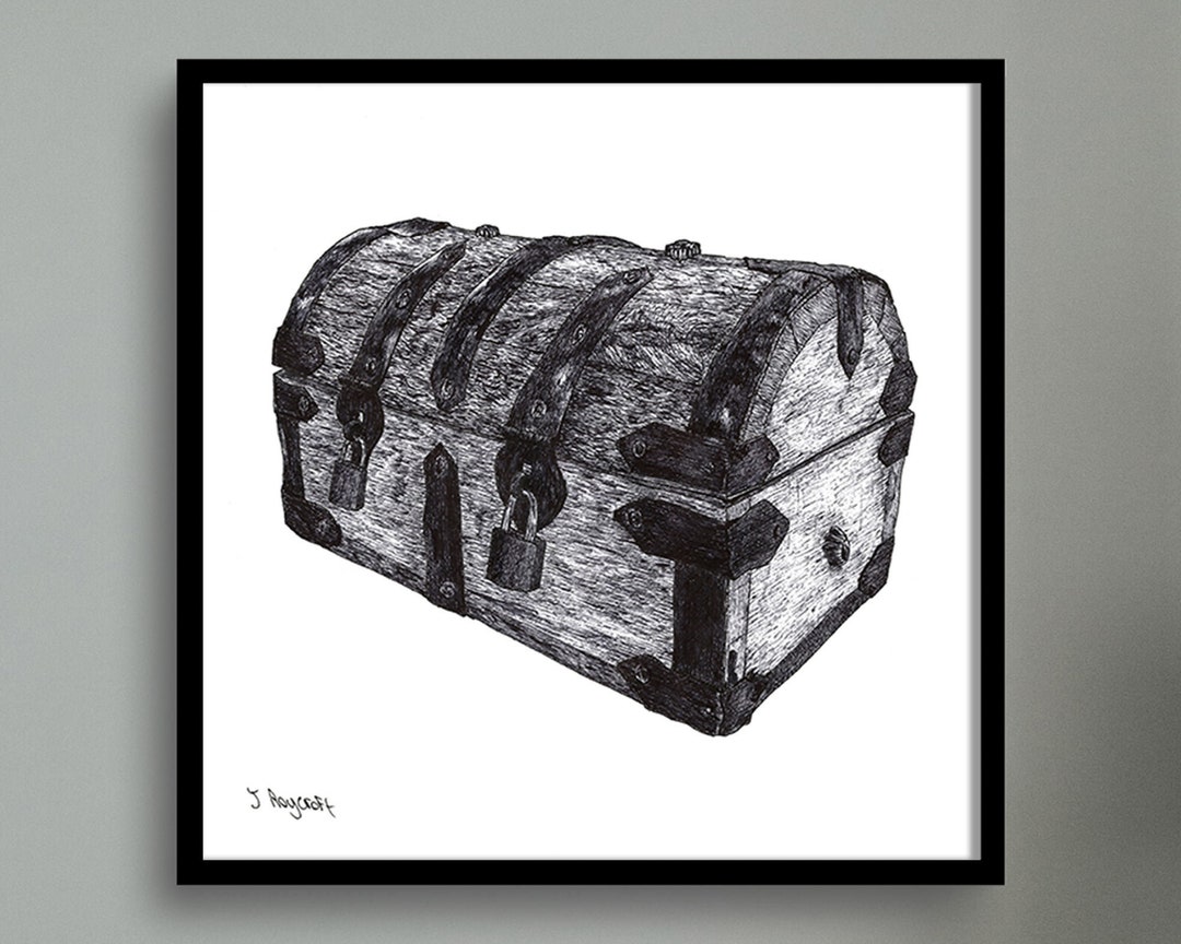 Pirate Art, Treasure Chest Print, Coastal Illustration, Nautical Sketch ...