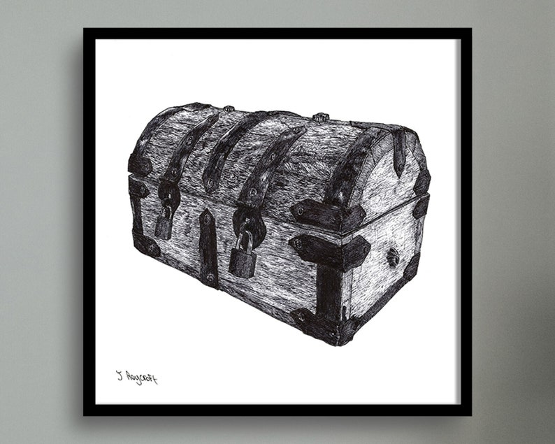 Pirate Art, Treasure Chest Print, Coastal Illustration, Nautical Sketch ...