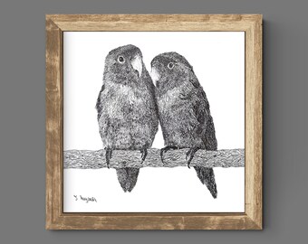 Bird Couple Drawing - Etsy