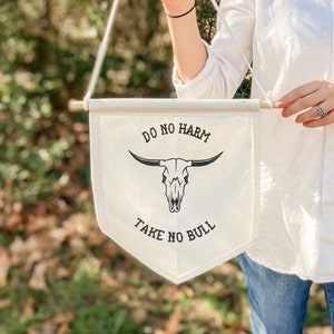Do No Harm Take No Bull Pennant Flag Cow Skull Banner Bull Skull Banner ...