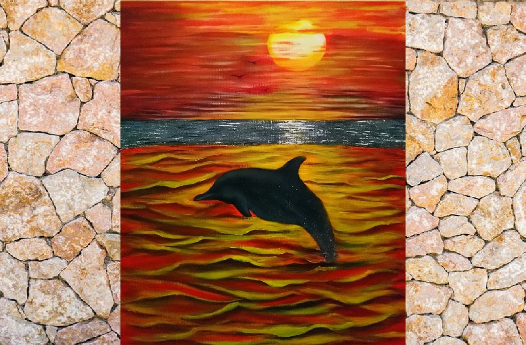 Painting Sea Sunset. Dolphin. Sea Painting. Painting - Etsy