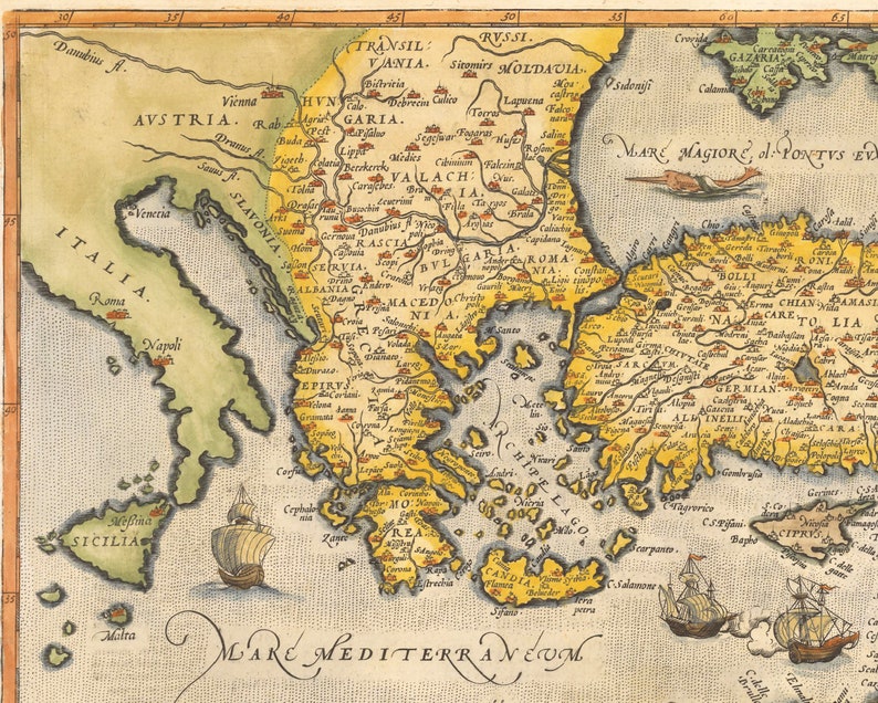 Rare Old TURKISH Empire Map by Abraham Ortelius 1570 4 Sizes - Etsy