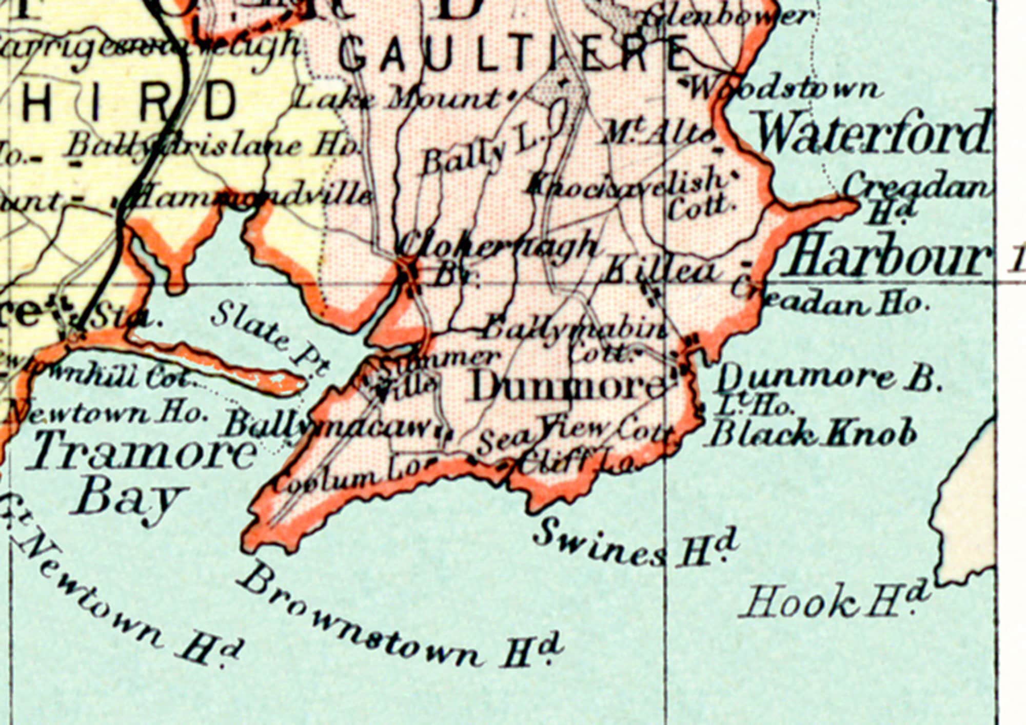 County WATERFORD Reproduction Irish Map 1897 by J Bartholomew ...