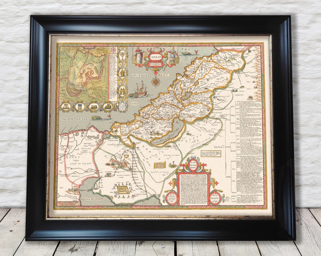 Old Map of CANAAN 1651 by John Speed Holy Land Jerusalem Bible Moses ...
