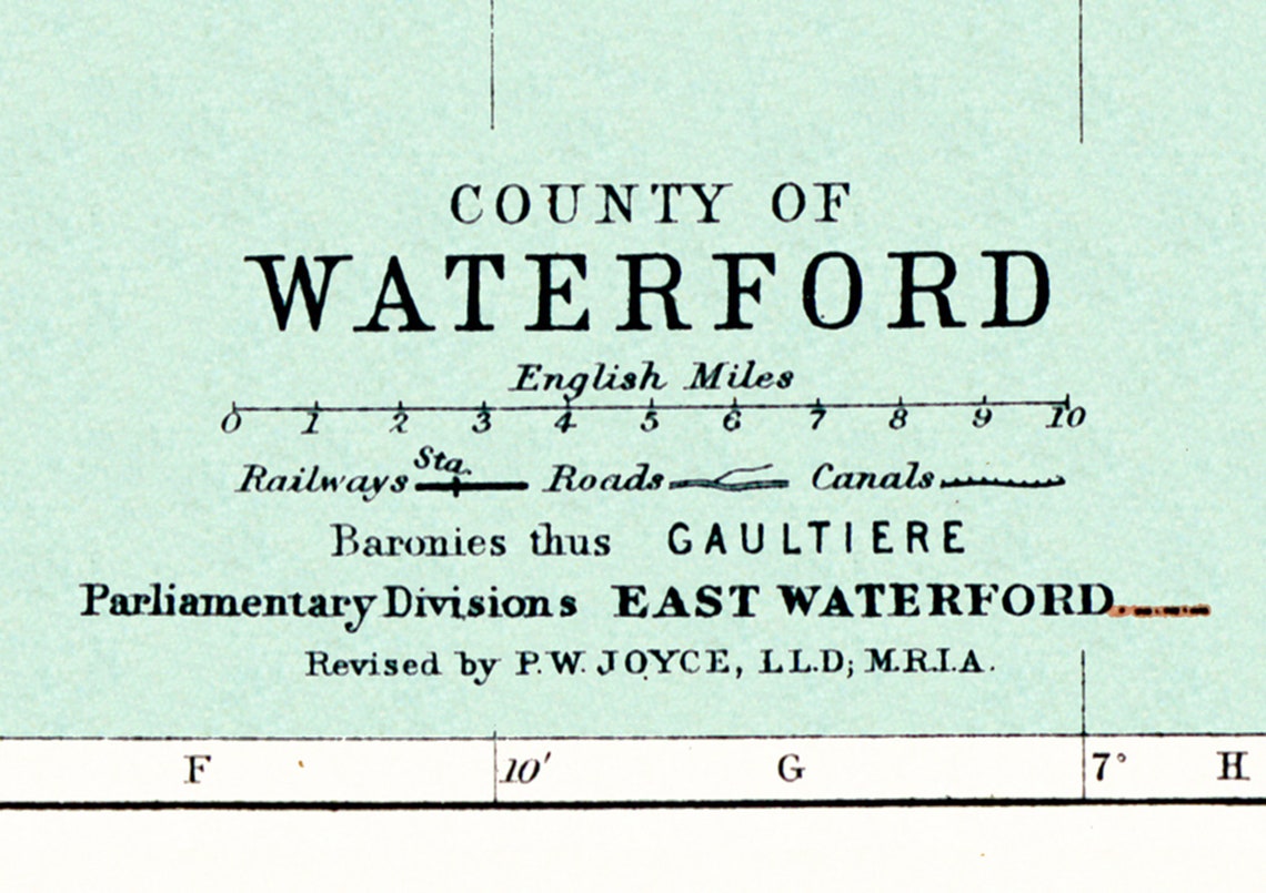 County WATERFORD Reproduction Irish Map 1897 by J Bartholomew ...