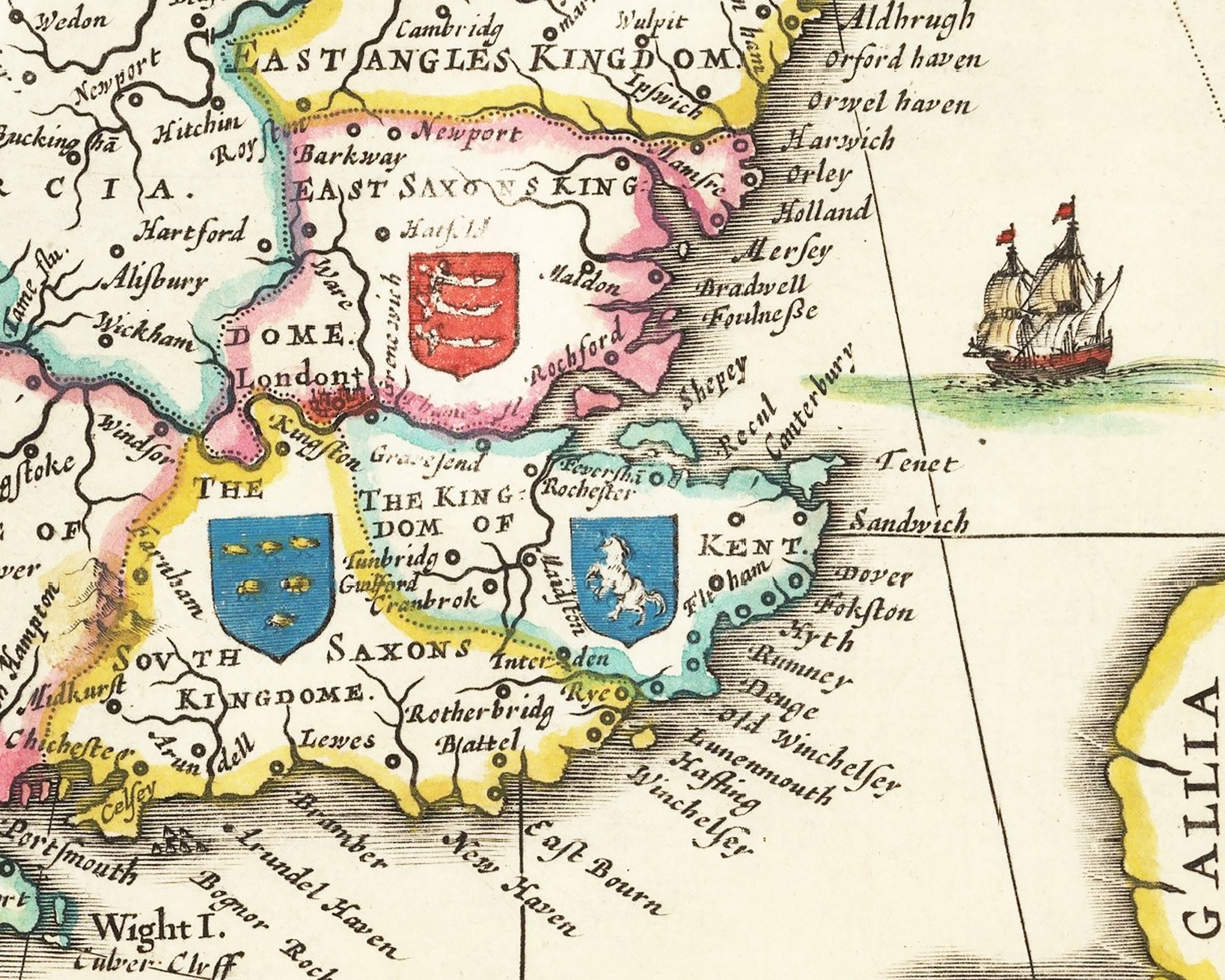 Outstanding Britannia ANGLO SAXON Heptarchy Map by Jan Jansson 1646 ...