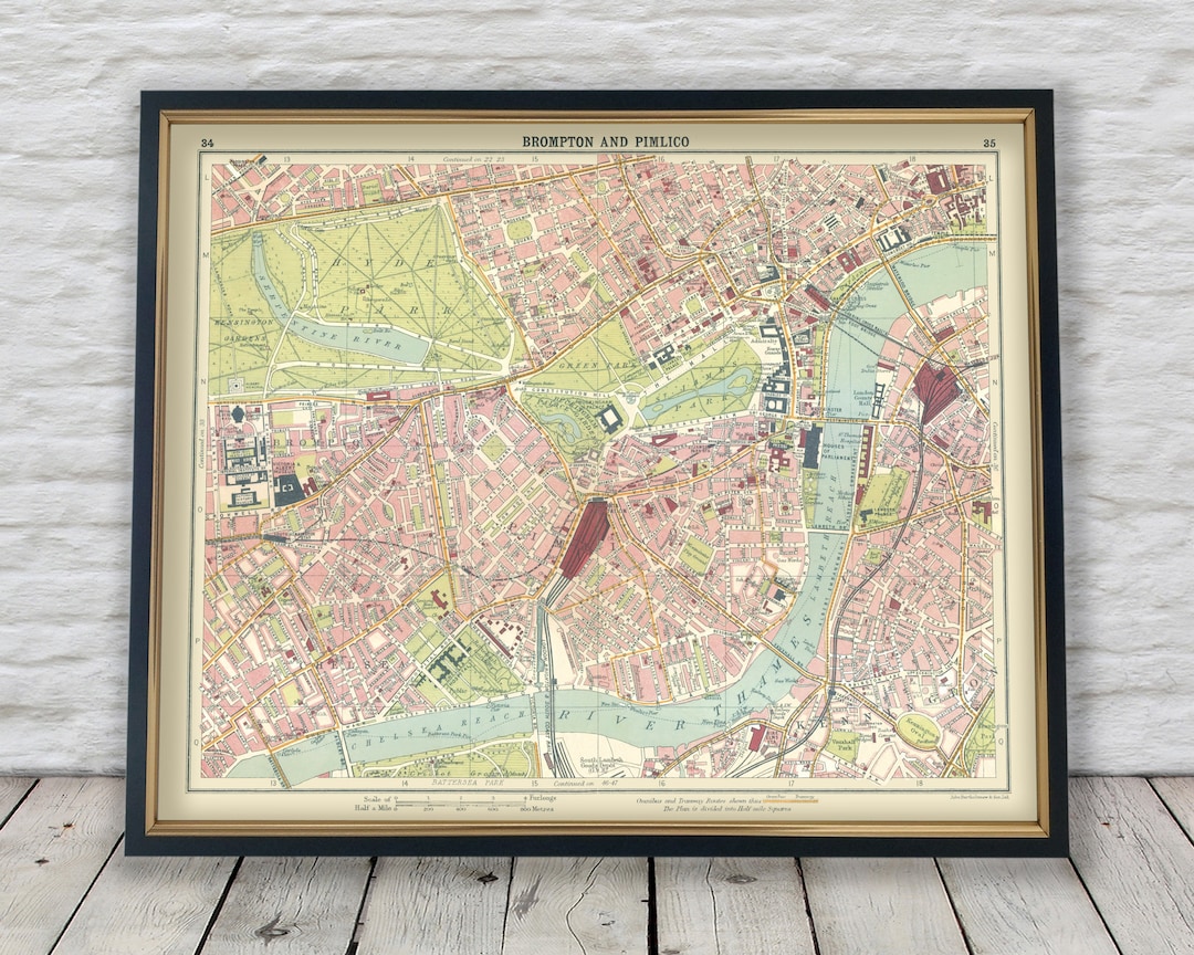 PIMLICO Brompton Belgravia Westminster Rare Street Map 1921 - Etsy