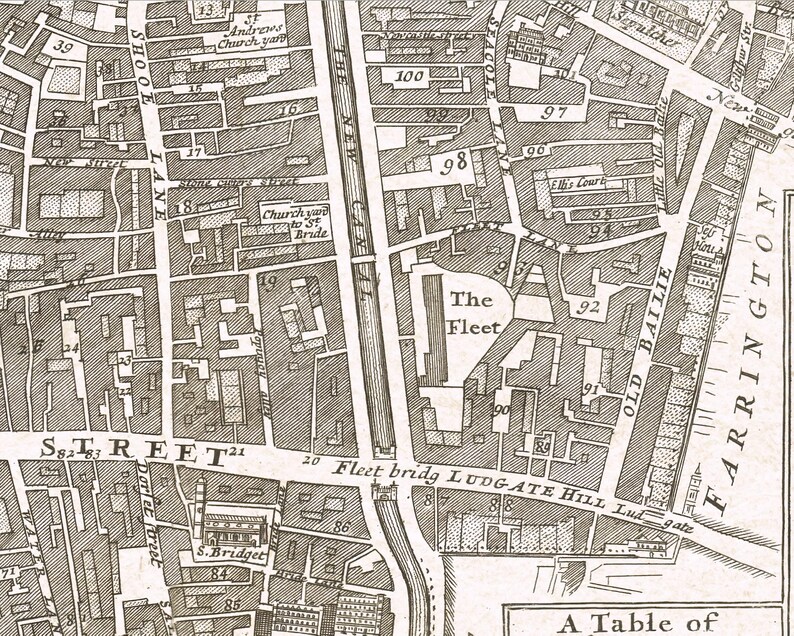 Old FARRINGDON Ward Map Strype Stow 1720 - St Barts the Fleet Ludgate ...