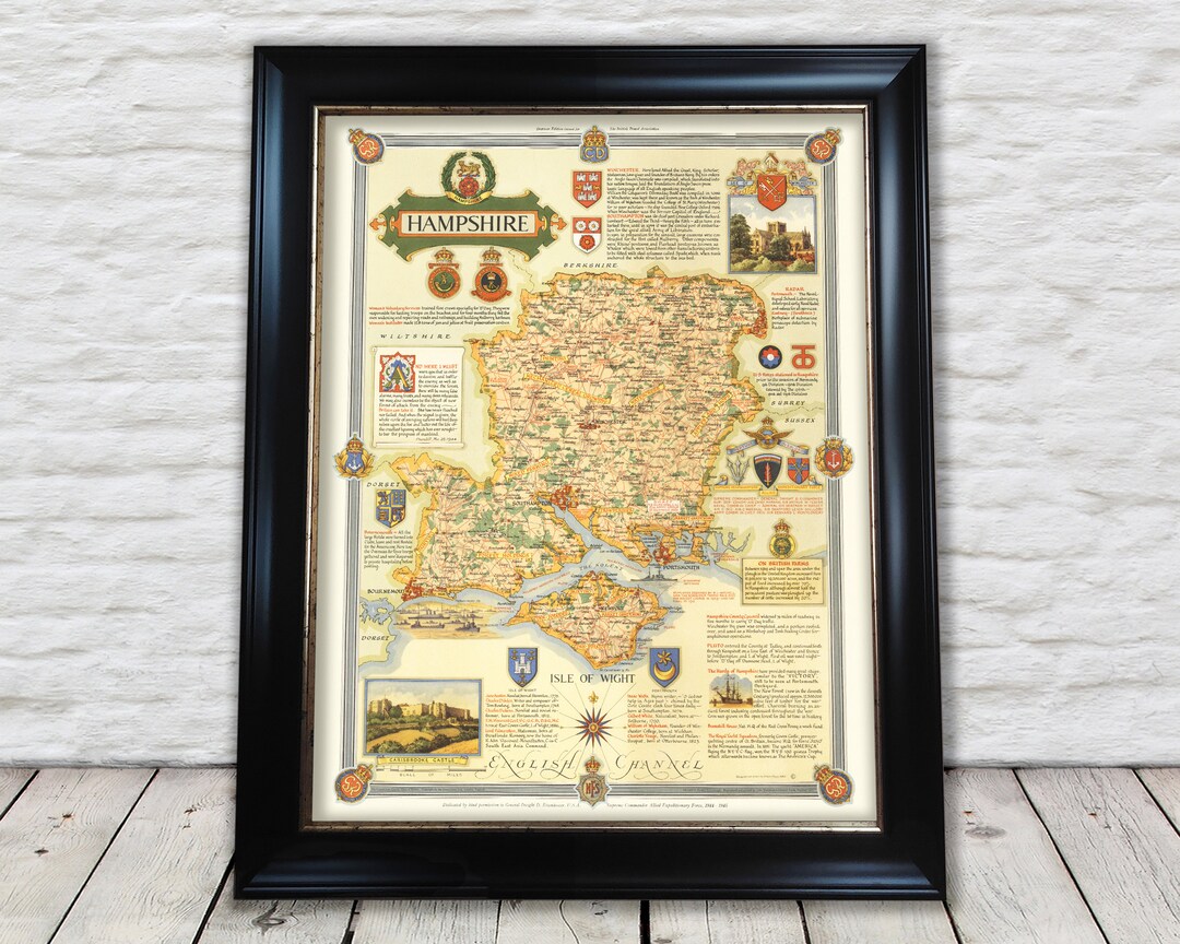 Vintage Hampshire Map Print: 1947 Ernest Clegg Pictorial Art ...