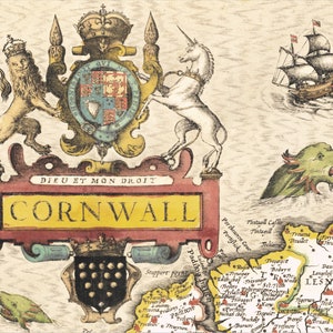 Rare Old CORNWALL Map 1611 by John Speed - St Ives Penzance Lands End ...