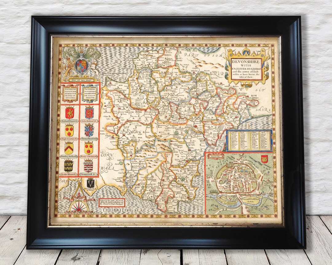 Old DEVON Map John Speed in 1611 Exeter Plymouth Devonshire Dartmouth ...