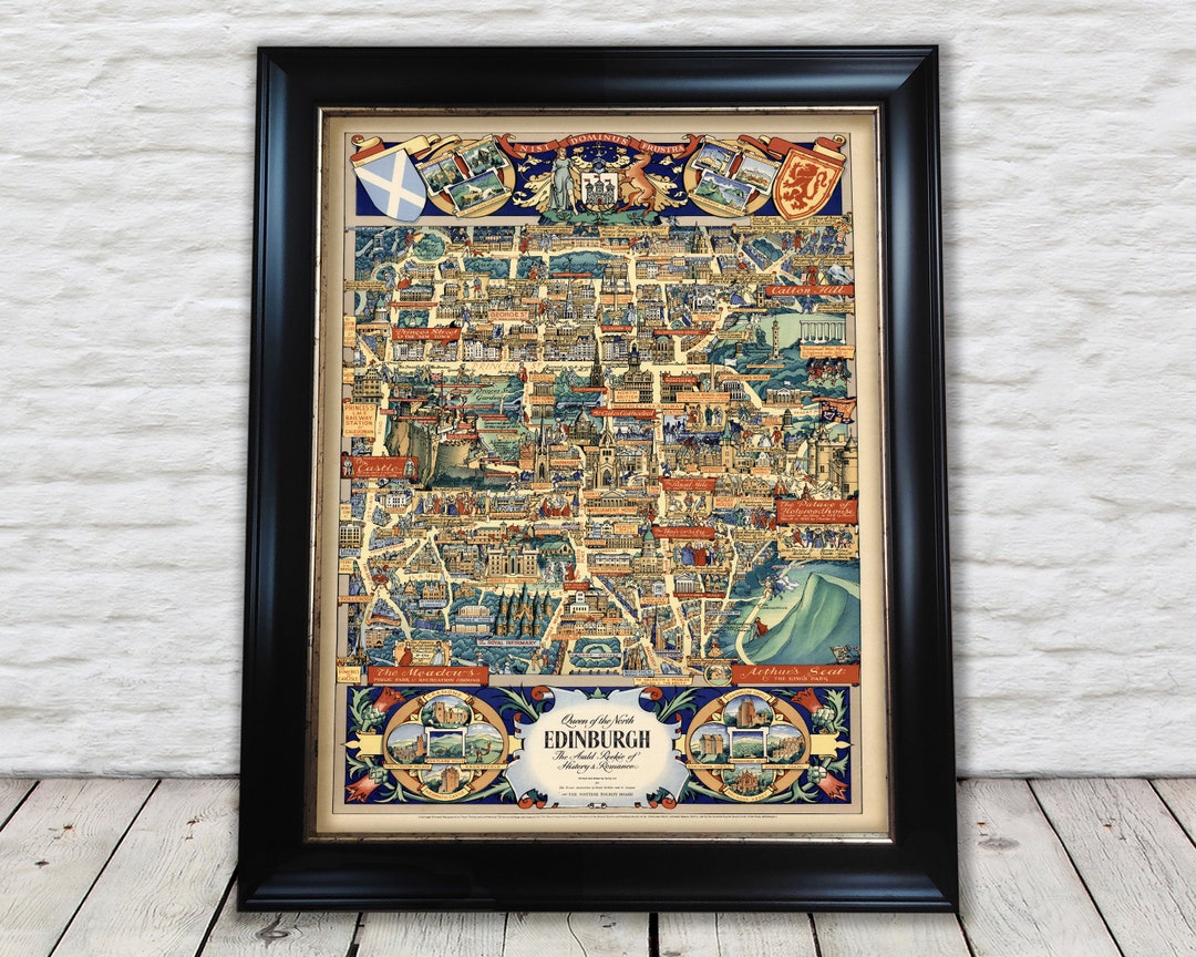 EDINBURGH Map by Kerry Lee 1947 "the Auld Reekie of History & Romance ...