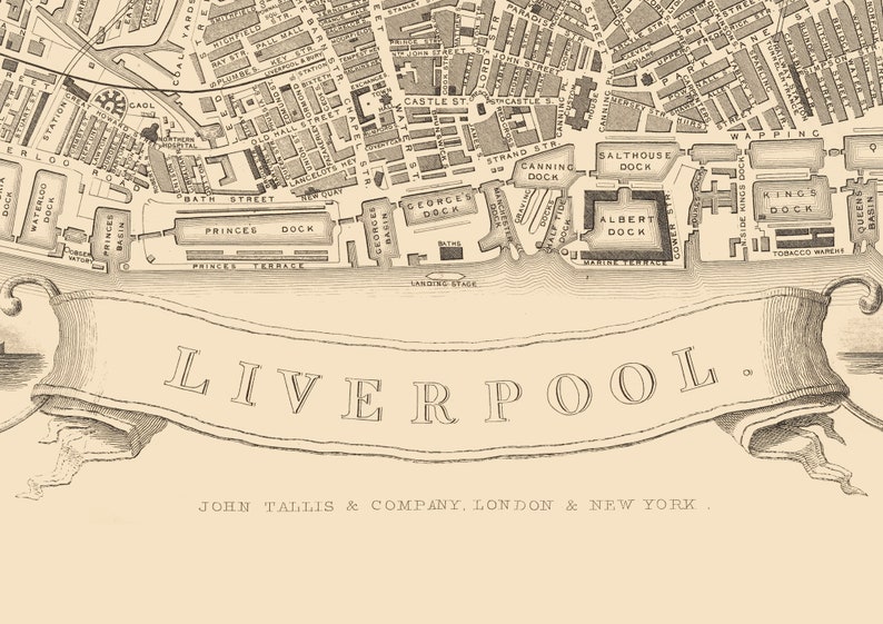 Vintage Liverpool Map Print: 1851 Tallis and Rapkin - Exceptional ...