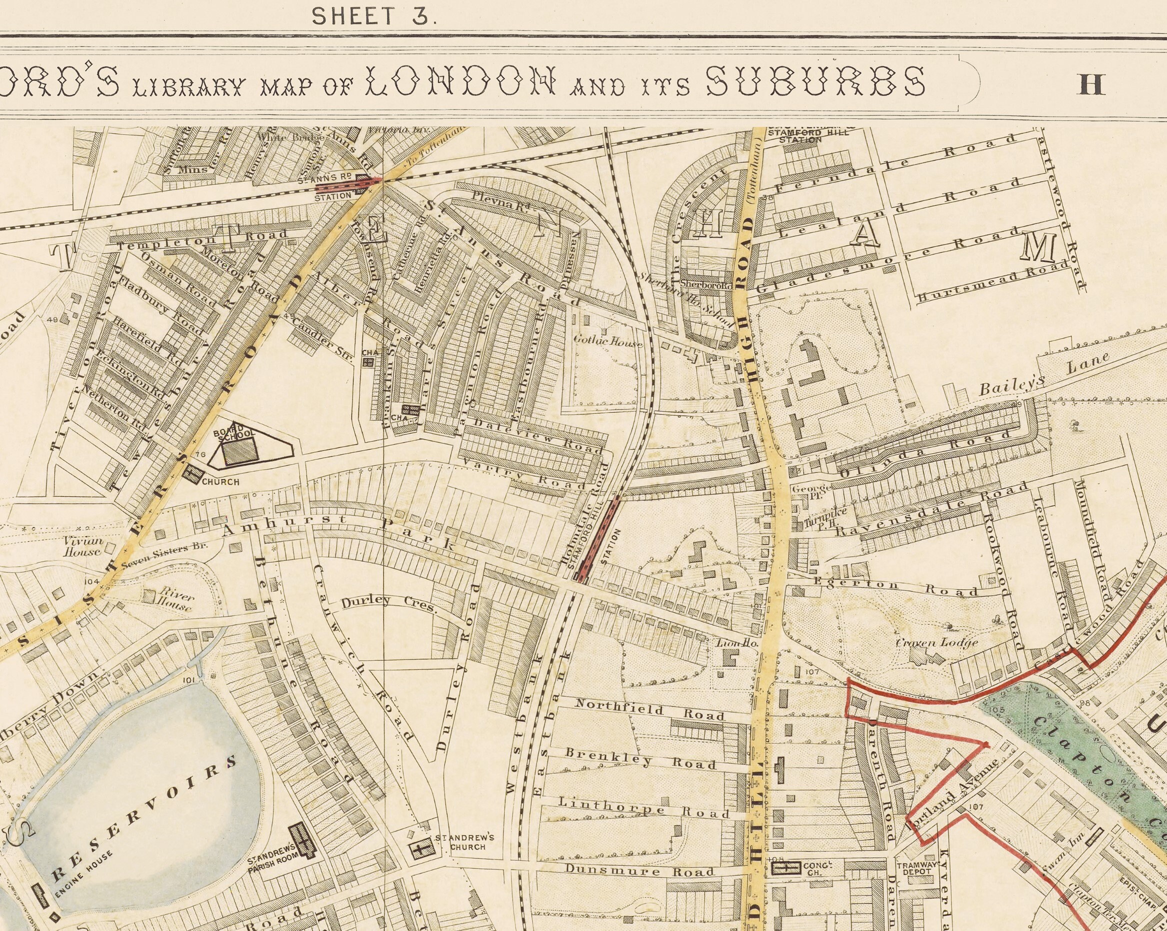 Old LONDON Colour Map 1891 Highbury, Finsbury Park - Exceptional ...