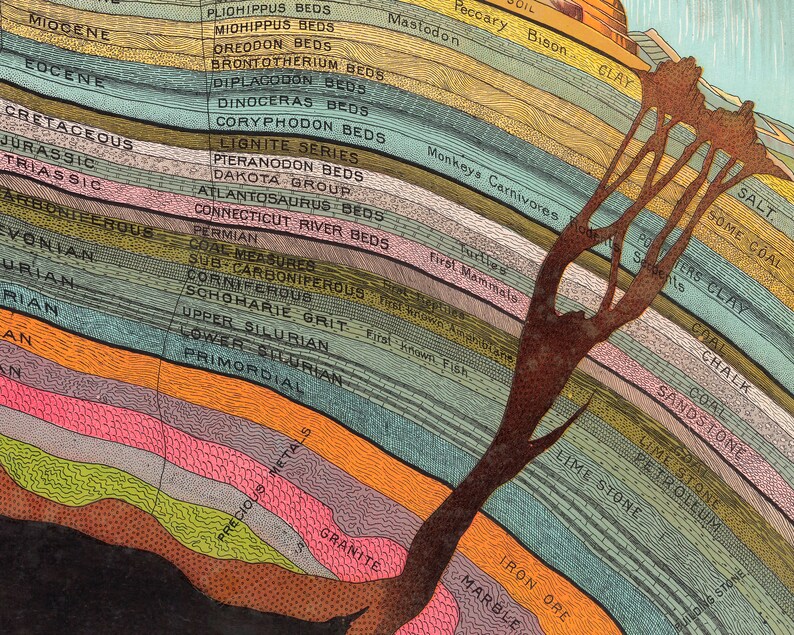 Superb GEOLOGICAL Chart by Yevi Yaggy 1893 - Strata Triassic Jurassic ...