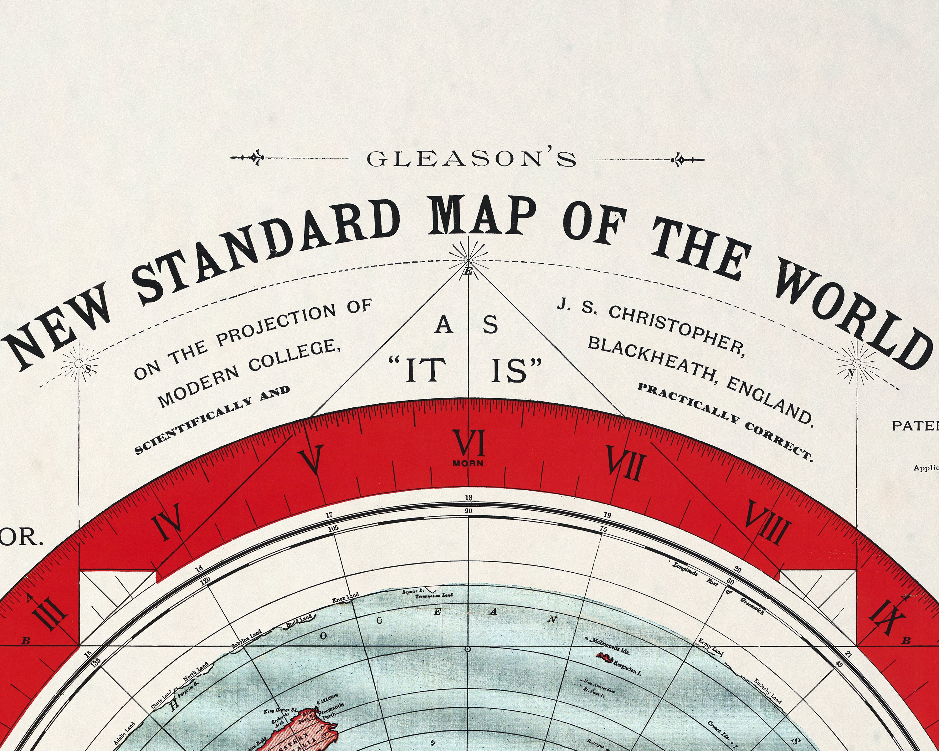 Gleason's FLAT EARTH Map of the World 1892 - Etsy UK