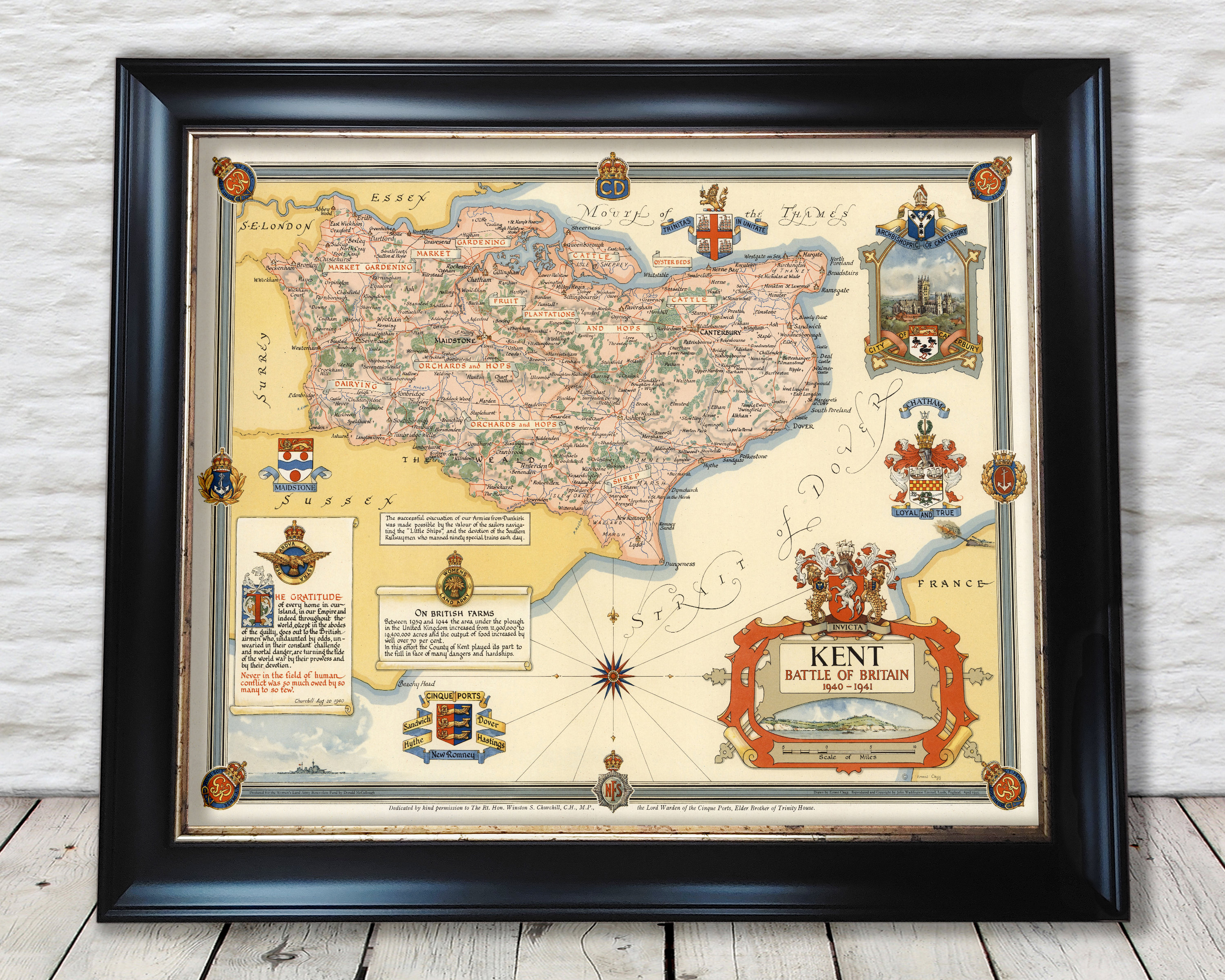 Vintage KENT Map, 1945, Ernest Clegg, Pictorial Map Exceptional Quality ...