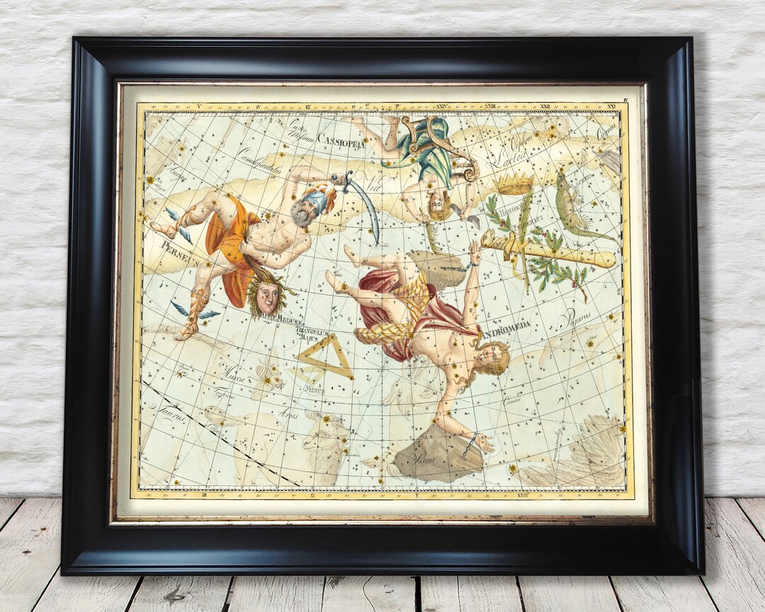 PERSEUS ANDROMEDA Constellations Map by Johann Bode 1801 Uranographia ...