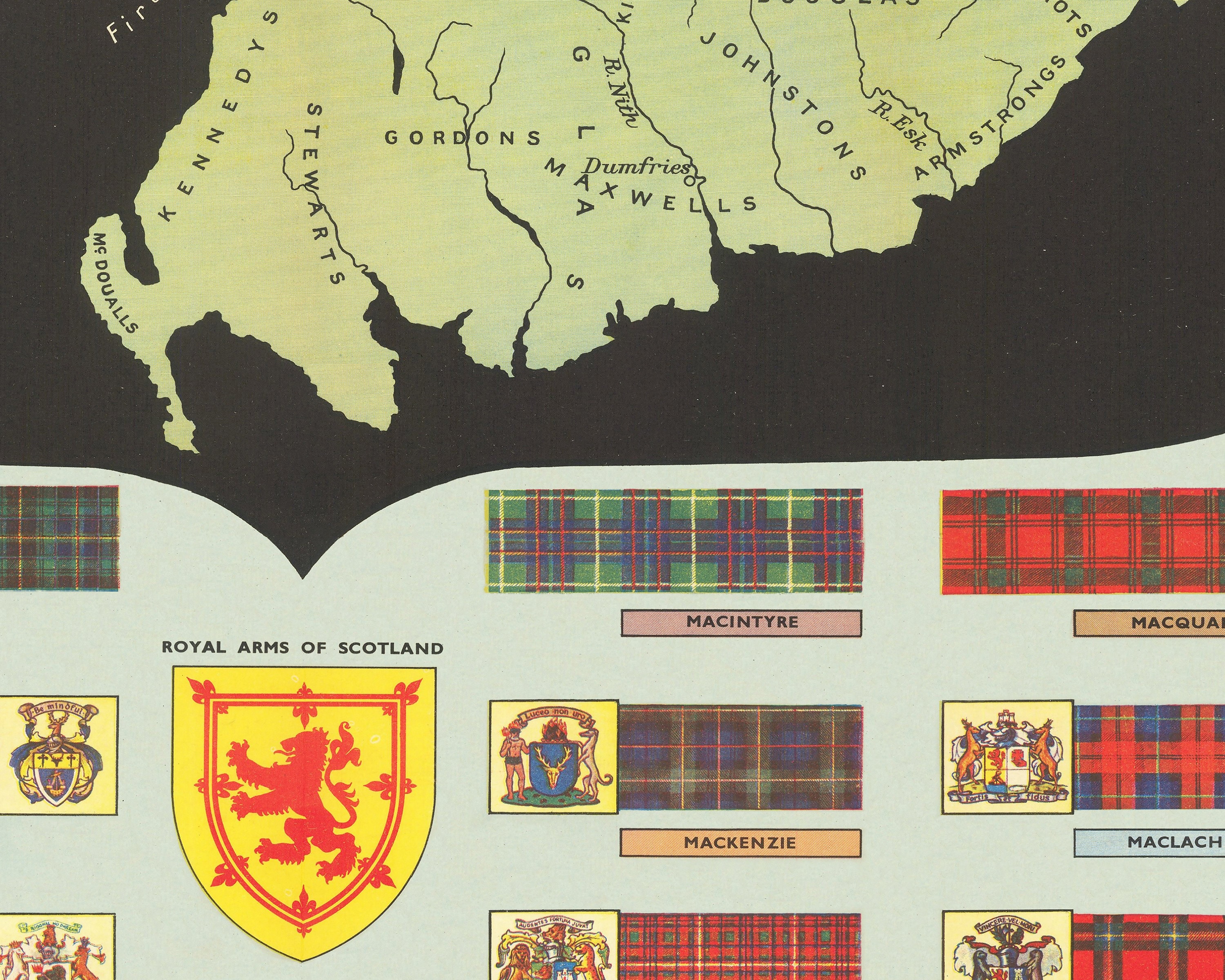 SCOTTISH Clans and TARTANS Map by Johnston Highland Dress Restoration ...