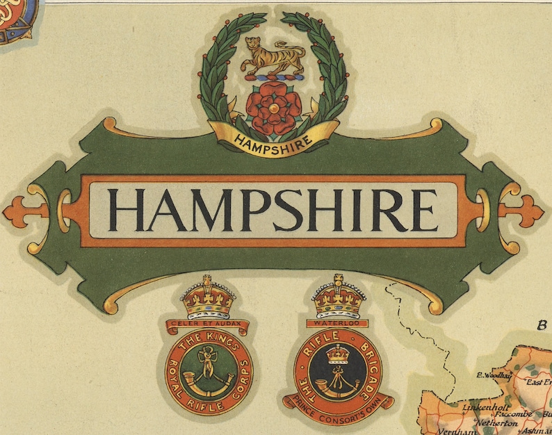 Vintage Hampshire Map Print: 1947 Ernest Clegg Pictorial Art ...