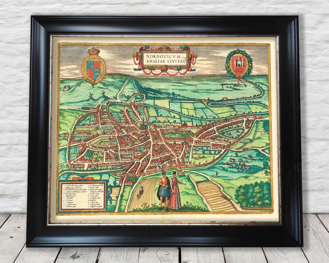Old Norwich Map 1581 by Braun - Nordovicum Norwich Castle Cathedral ...