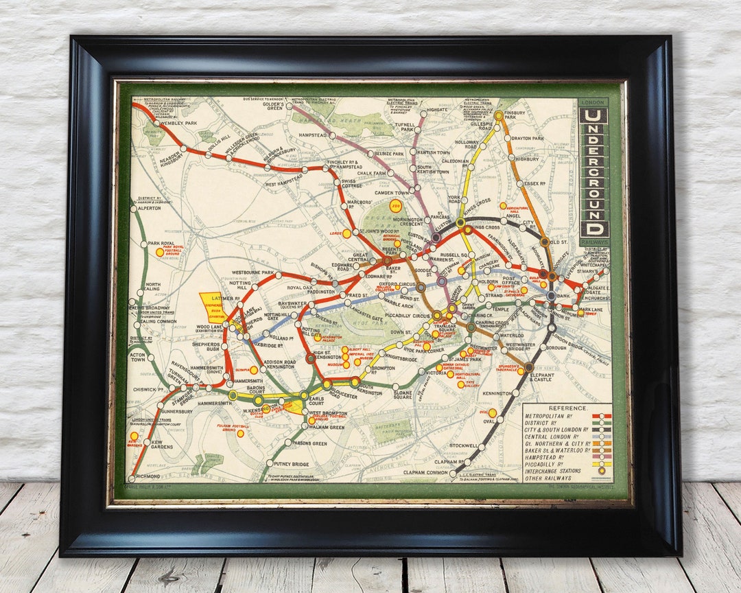 LONDON Underground Tube Railway Map 1912 Oxford Circus, Piccadilly ...