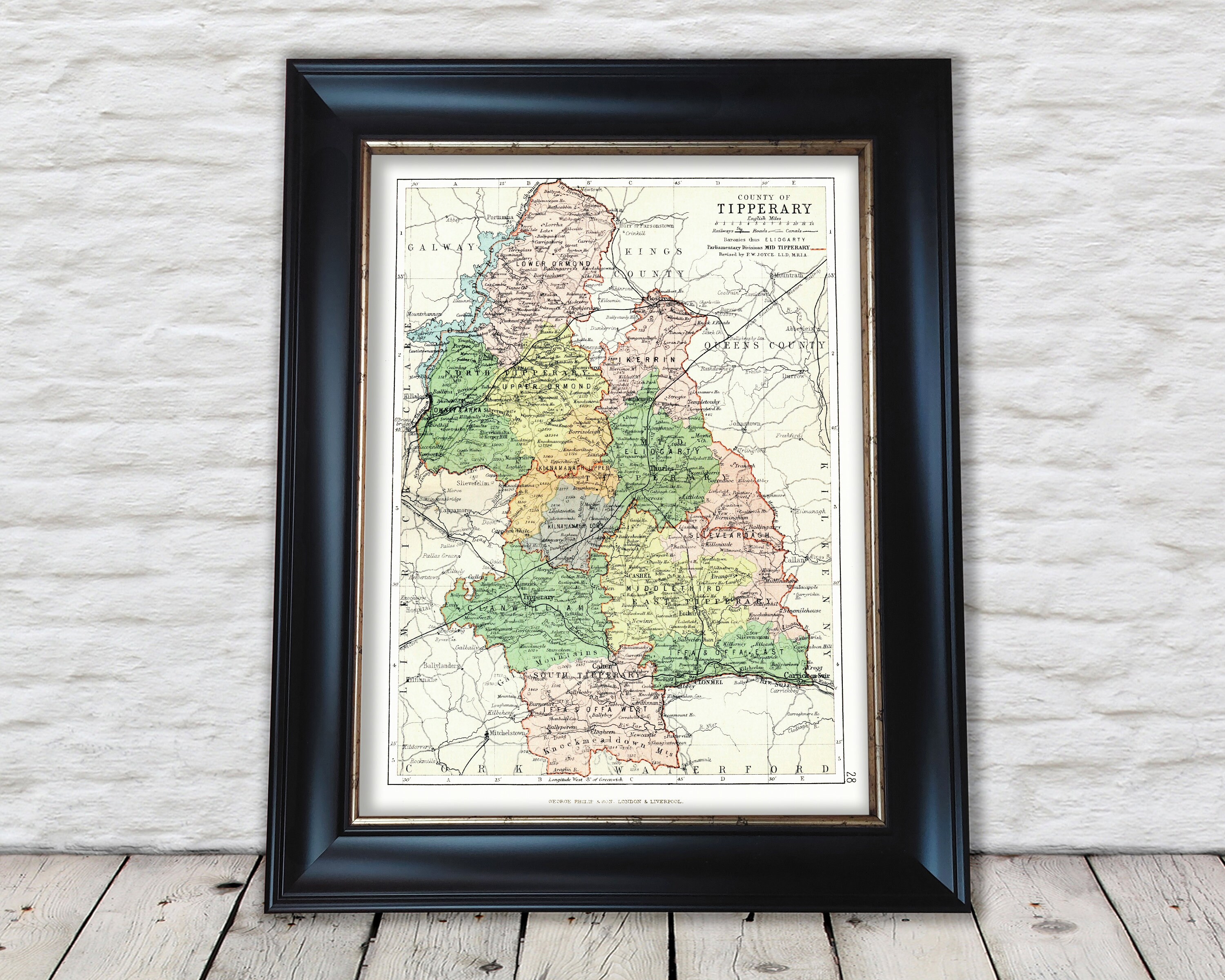 County TIPPERARY, Antique Reproduction Irish Map 1897 by Bartholomew ...