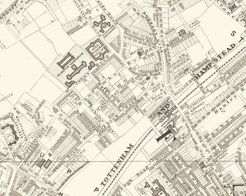 Old LONDON Map 1877 Highgate, Holloway and Parliament Hill Sheet 2 ...