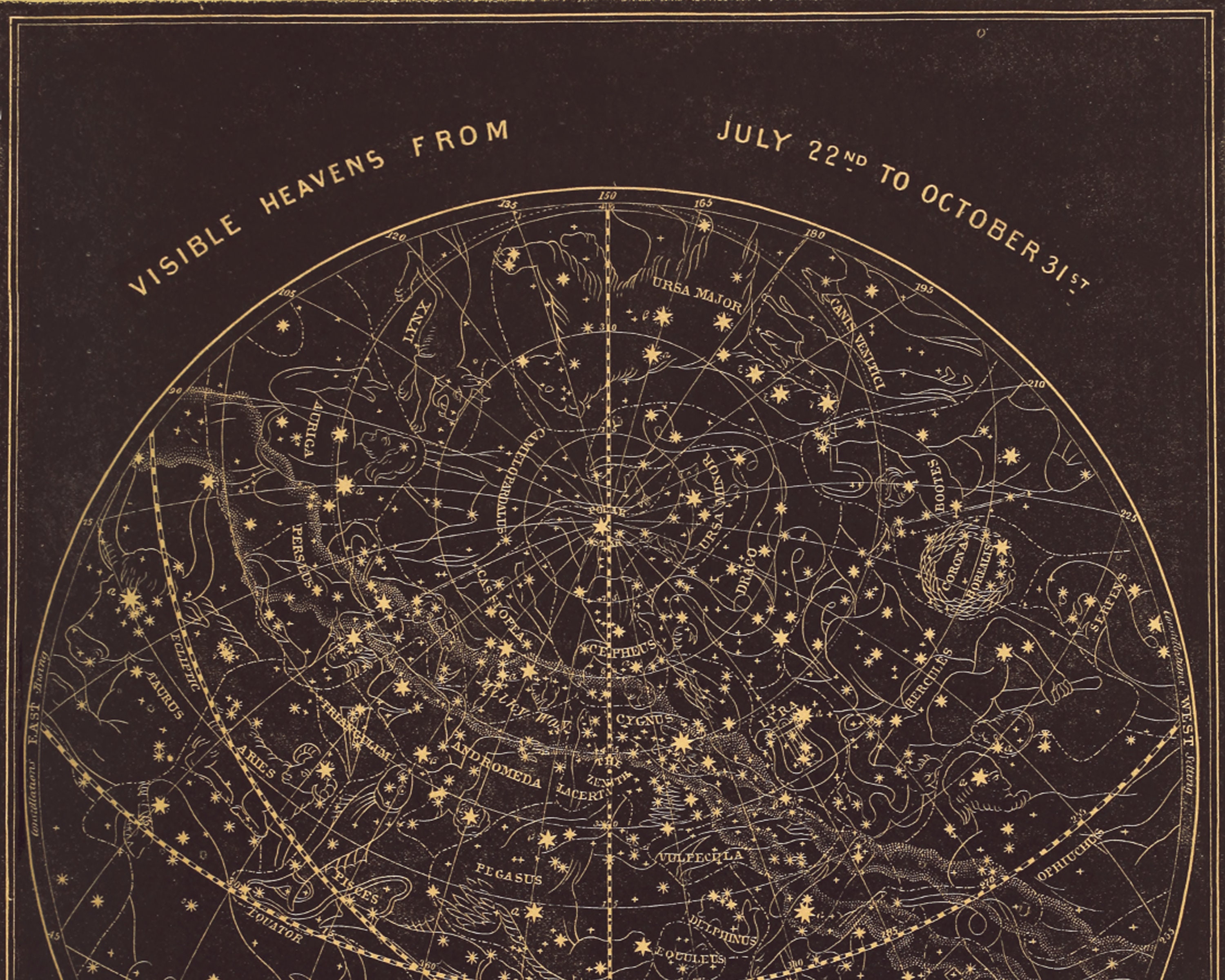 Stunning STARS and CONSTELLATIONS Map July to October Asa Smith 1855 ...