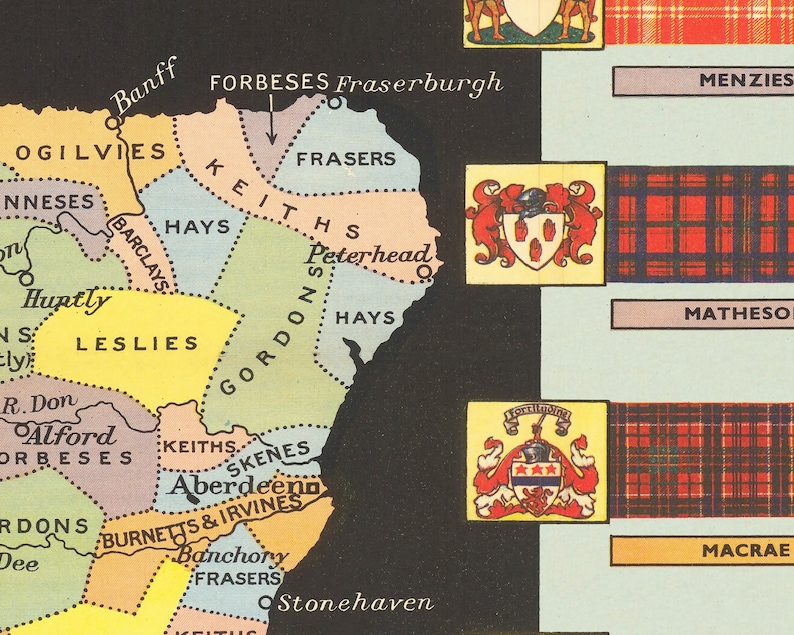 SCOTTISH Clans and TARTANS Map by Johnston Highland Dress Restoration ...