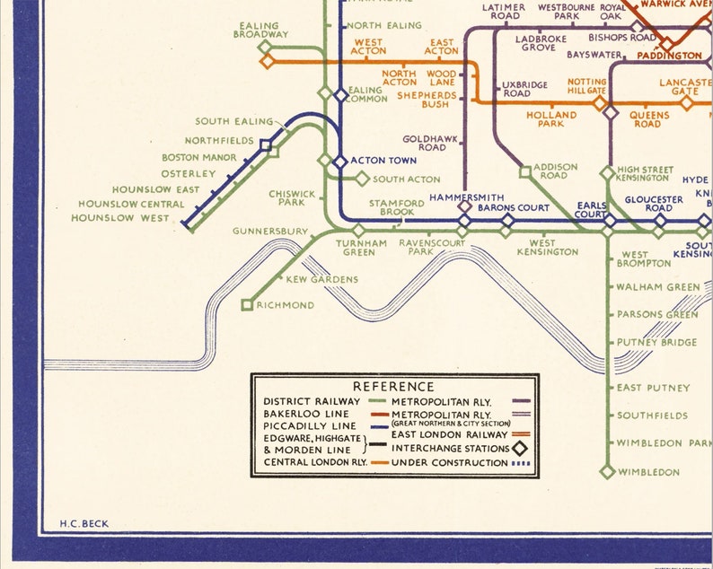 LONDON UNDERGROUND Map Harry Beck 1933 Primera edición Mapa del metro ...