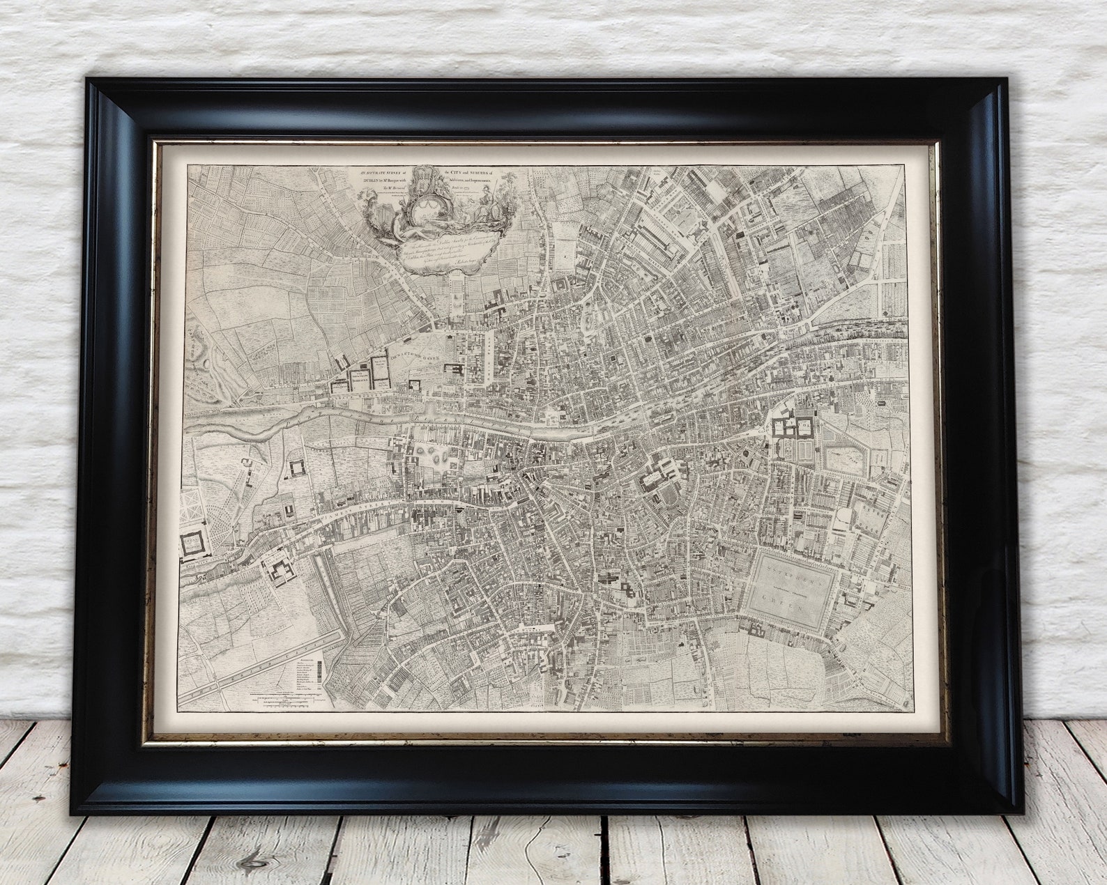 Old DUBLIN Map 1773 by John Rocque - River Liffey, Trinity College ...