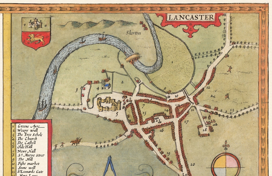 Old LANCASHIRE Map 1610 by John Speed - Manchester Liverpool Lancaster ...