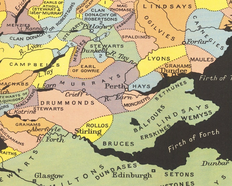 SCOTTISH Clans and TARTANS Map by Johnston Highland Dress Restoration ...