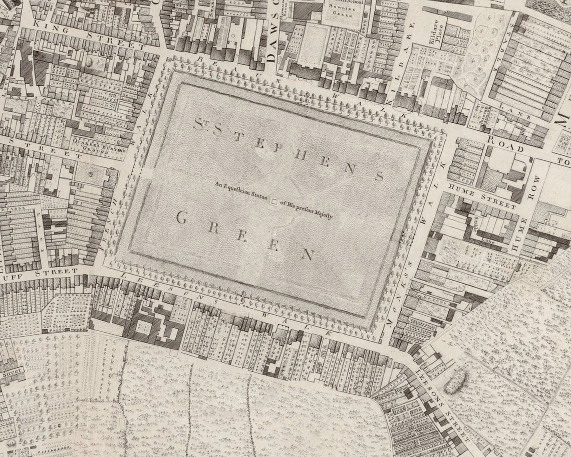 Old DUBLIN Map 1773 by John Rocque - River Liffey, Trinity College ...