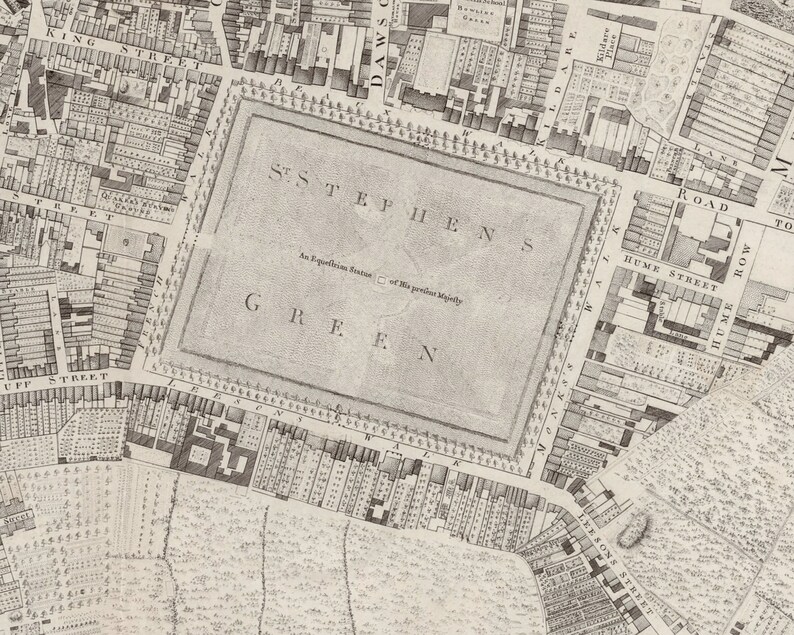 Old DUBLIN Map 1773 by John Rocque - River Liffey, Trinity College ...
