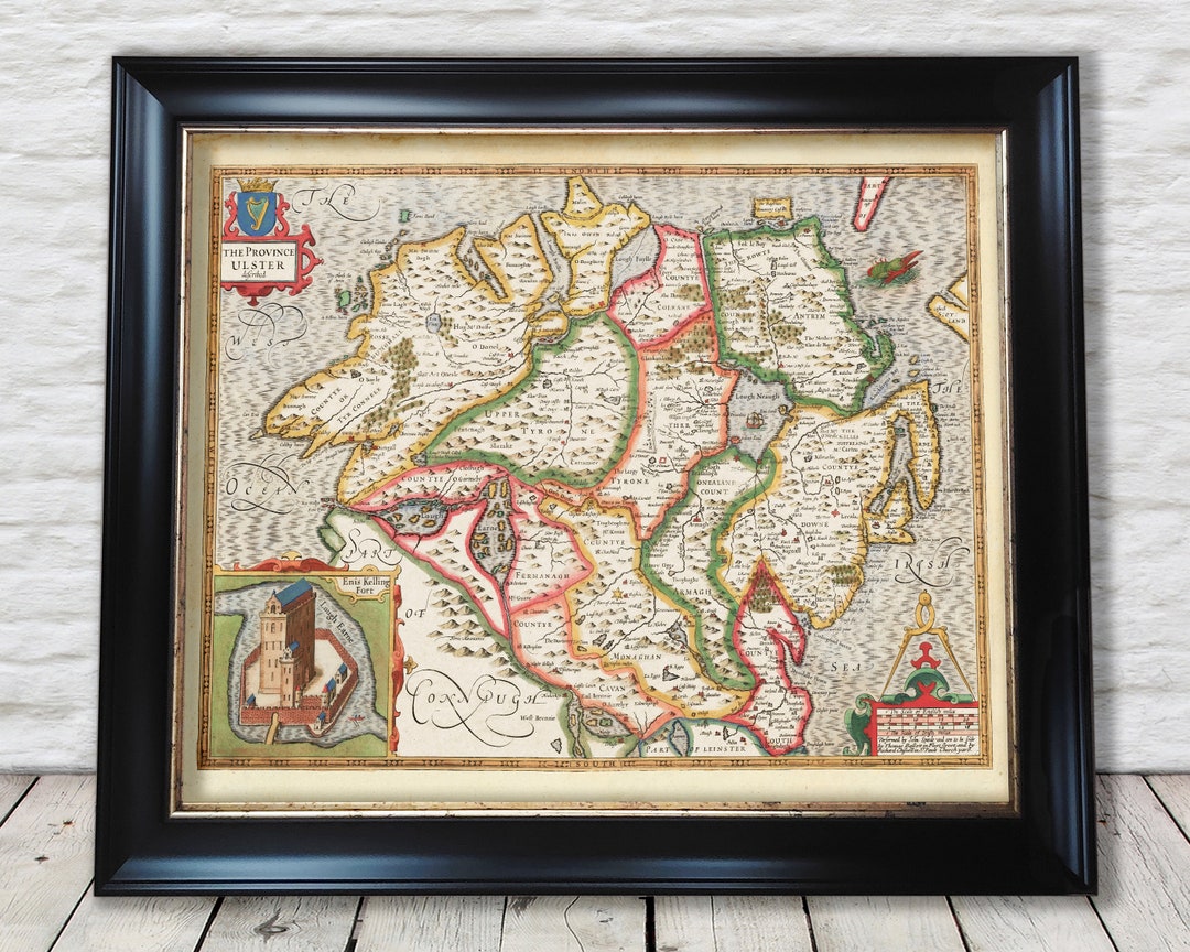 Vintage ULSTER Map by John Speed 1611 Antrim Armagh Cavan Down Tyrone ...